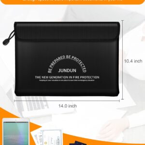 JUNDUN Fireproof Document Bag with 5200℉ Heat Insulated,14.0”x10.4” Waterproof and Fireproof Money Bag,8 Layers Thickened Fire Safe Storage Bag Pouch with Zipper for Document,Money,Black and Large