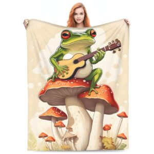 amepay frog mushroom blanket gifts for kids funny frog play guitar flannel throw blankets soft comfy lightweight for home decor couch bed sofa 60x50 inches