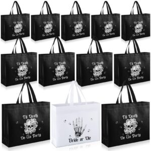 wesnoy 12 pcs bride or die bachelorette party gift bag till death do us party tote bag with handle reusable skeleton bridesmaid bag for wedding bachelorette bridal shower supplies 11.8 x 3.9 x 9.8inch