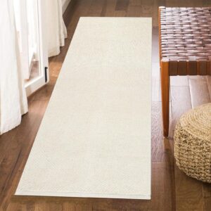 HXJDCL Farmhouse Kitchen Runner Rug 2'x 6',Cream Cotton Woven Washable Bedroom Runner Rug Reversible Hallway Rug Boho Laundry Room Rug for Living Room Sink Area Rug