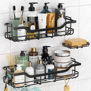 omaira shower caddy 3-pack, adhesive shower organizer with soap holder, rustproof no drilling shower shelves for inside shower bathroom organizer and storage, black(large)