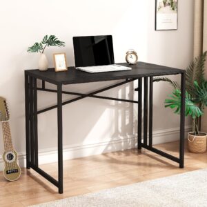 hobinche 31 inch folding small computer desk, foldable space-saving home office table, simple study writing gaming workstation for small space, no assembly needed, black