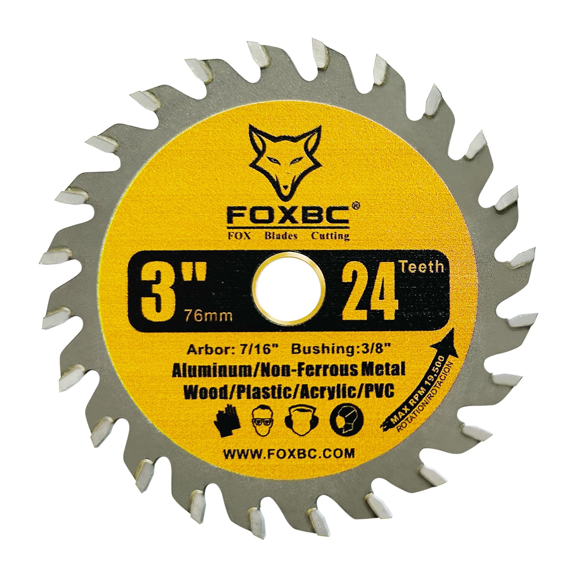 FOXBC 3 Inch Circular Saw Blade 24T Carbide Cuts for Wood, Plastic, PVC, Acrylic, Aluminum with 7/16" Arbor, Compatible with Dewalt, Dremel, Ryobi, Worx, Milwaukee, Ultra-Saws, RotoZip Saws - 3 Pack