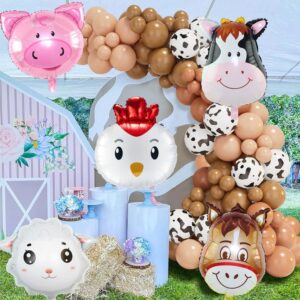 XLENGO 5 PCS Farm Animal Balloons, Cow Donkey Sheep Pig Chicken Foil Mylar Balloon for Baby Shower Farm Birthday Party Decorations Supplies