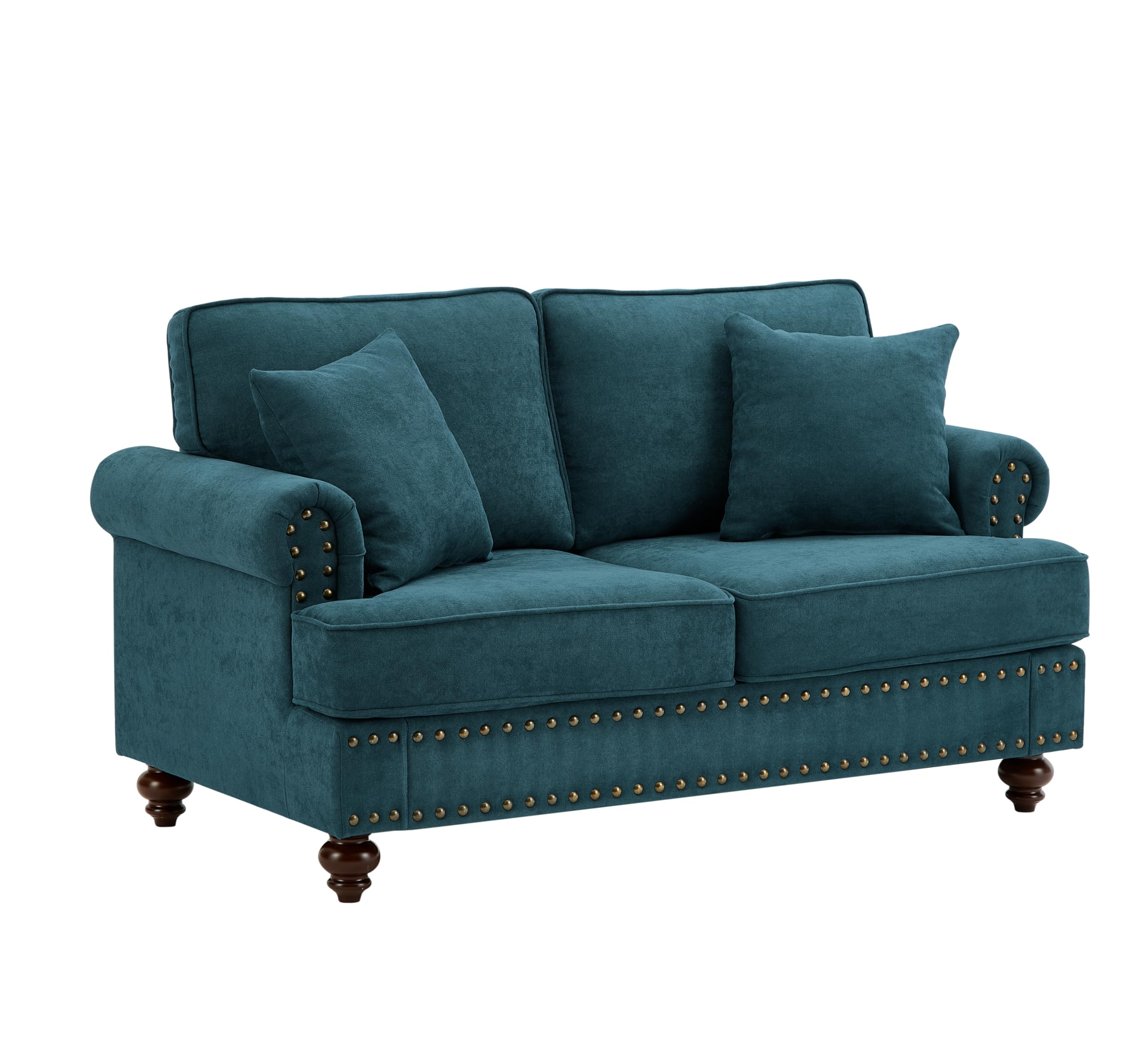 Mid Century Modern Sofa Set, 22" Extra Deep Seat juegos de muebles de sala Comfy Chenille Upholstered Living Room Furniture Sets with Rolled Arms Nailhead Trim (Lake Green, 2 Pieces A)