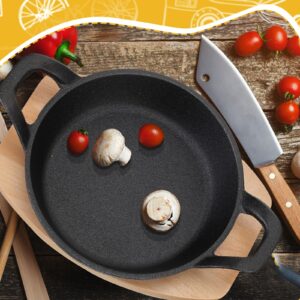 FoldTier 2 Set Small Cast Iron Skillets Mini Round Cast Iron Skillets Set 6.3 Inch 4.9 Inch Skillet Fajita Plate with Wooden Base Steak Skillet Dish Pan for Kitchen Restaurant Barbecue(6.3 Inches)