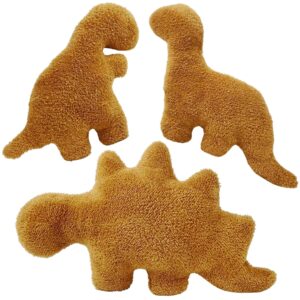 ulthool 3pcs dino nugget set stegosaurus brontosaurus tyran rex plush toys, dino chicken nugget plushies pillow, creative dinosaur stuffed animal doll for boys and girls birthdays gift