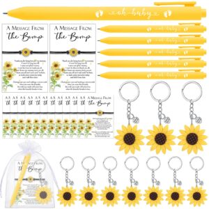 remuuly 25 set sunflower baby shower return gift favors for guests, 25 sunflower thank you keychains 25 wish cards 25 sunflower bracelets 25 ballpoint pen organza bag for baby shower