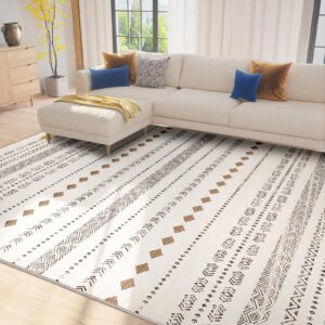 releany area rug 8x10 washable rugs for living room rug non-slip, soft moroccan geometric farmhouse low pile design printed carpet for dining room bedroom office home decor brown