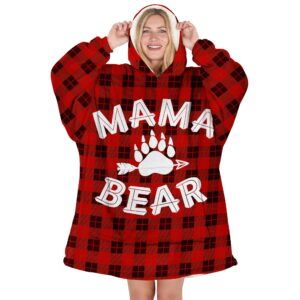 warmstorey mama bear wearable blanket hoodie, buffalo plaid mama bear hooded blanket for mom, christmas gifts for mom, wife from daughter, son, husband, happy birthday mom gift, birthday gift for wife