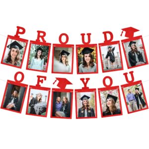 katchon, red proud of you graduation photo banner 2024 - 10 feet, felt, personalized, holds 12 pictures, class of 2024 decorations