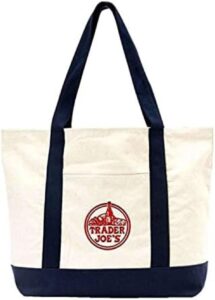 exzma trader joes large tote shopping bag cotton canvas embroidered bag (1), navy blue