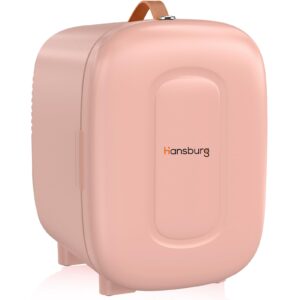 hansburg mini fridge for bedroom skincare cooler & warmer portable small refrigerator 4 liter/6 can with 12v ac/dc/usb option for food, drinks, makeup, dorm, office and car