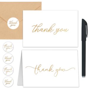 100 pieces of white with gold thank you cards, two thank you notes designs, 4x6 inch thank you card, elegant thank you cards baby shower, thank you cards with envelopes bulk with 120 stickers, free