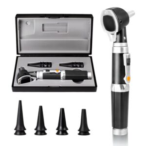 scian otoscope - ear scope with light, fiber optic otoscopes with hard plastic case, pocket ear infection detector for nurses,kids,elders,home use (black)