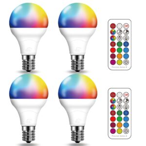 ilc e17 led light bulbs (40w equivalent) 5w, color changing rgb, 5700k daylight white, 12 colors 2 modes timing with remote control (4 pack)