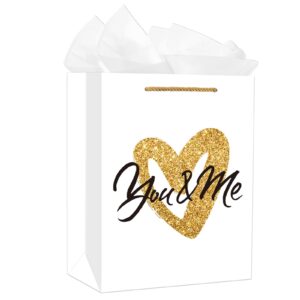 d4dream 13"large anniversary paper gift bag with handle for him her you and me valentines day gifts bag with tissue paper for husband wife boyfriend girlfriend newlyweds couple birthday party supplies