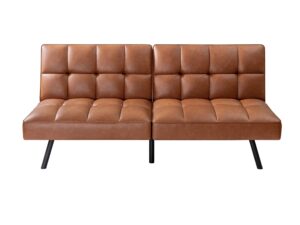 futon sofa bed, comfortable futon sofa couch, memory foam convertible loveseat sofa bed, split back & seat, brown