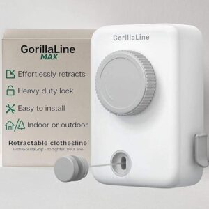 gorillaline max - retractable clothesline indoor outdoor clothes line | heavy duty clothes drying laundry line | wall mounted drying rack clothing line | with gorillagrip technology