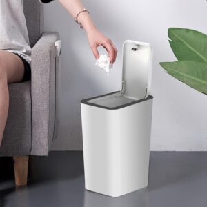 HERCHR Plastic Trash Can with Lid, Thin Trash Cans Bathroom Garbage Can Small Trash Can with Lid Slim Trash Bin Waste Basket for Bathroom(White)