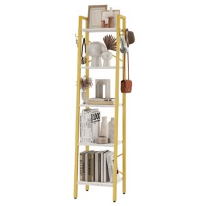 ymyny bookcase, 5-tier narrow ladder bookshelf, freestanding shelving unit, multifunctional storage rack, for home office living room bedroom kitchen, plant stand, white, uhbc025w