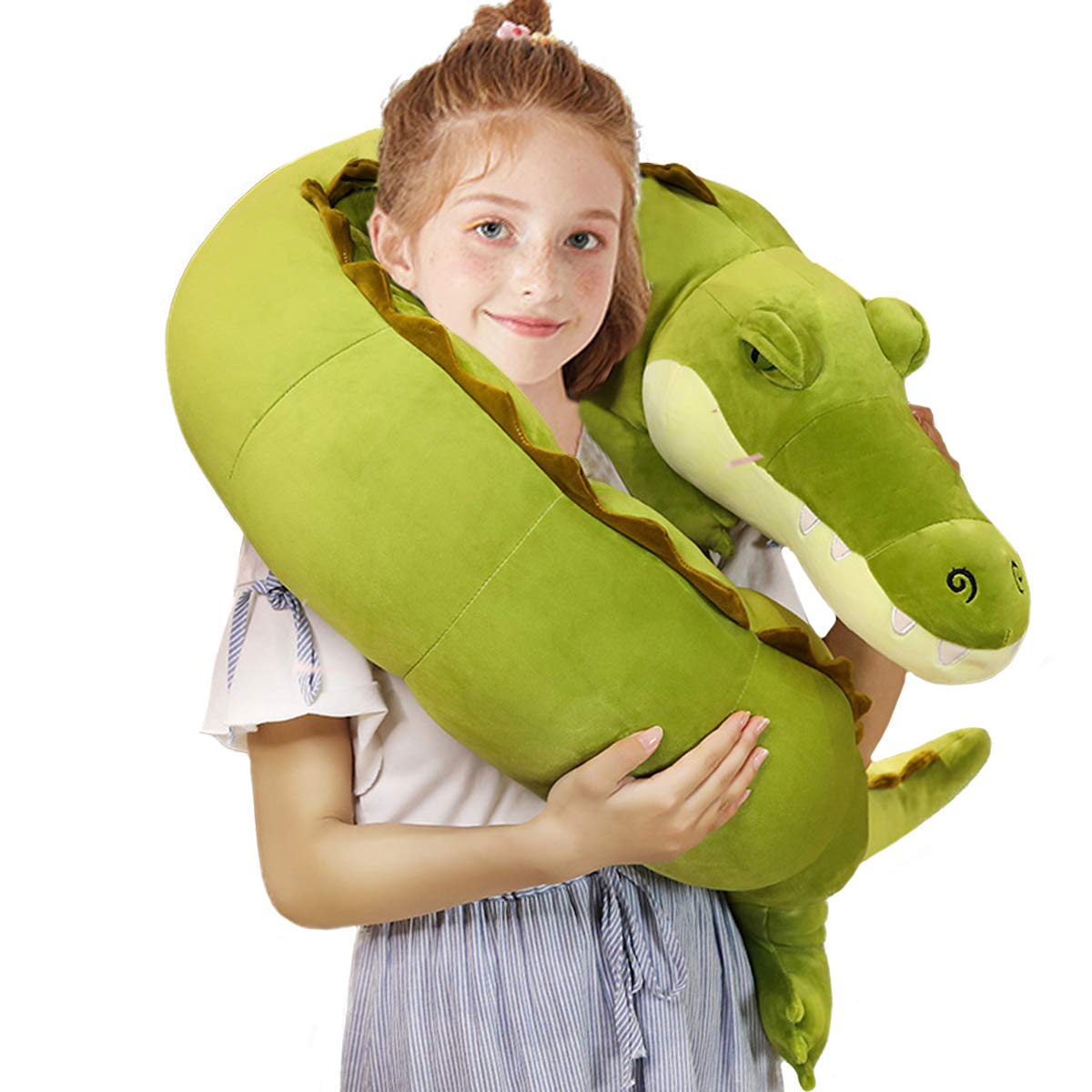 ELAINREN Large Realistic Crocodile Plush Giant Alligator Stuffed Animal Soft Green Crocodile Hugging Pillow Decor Gifts Xmas Birthday,47.2''