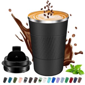 jtryemu insulated coffee mug 12 oz travel coffee mug with lid pill proof, stainless steel vacuum thermal thermos to go leakproof, reusable coffee tumbler cup for men and women hot & iced drinks