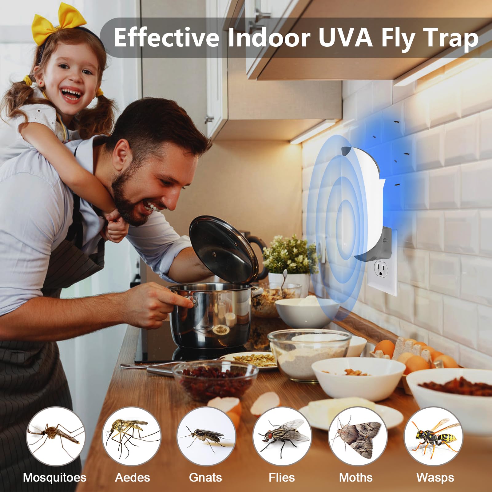 Flying Insect Trap - Indoor Fly Trap, Fruit Fly Traps for Gnats, Moths Bug Light Trap Indoor for Flies, Bug Light Plug in Insect Killer - for Home & Office (1 Grey Device + 2 Glue Cards)