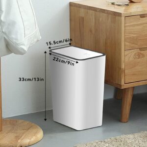 HERCHR Plastic Trash Can with Lid, Thin Trash Cans Bathroom Garbage Can Small Trash Can with Lid Slim Trash Bin Waste Basket for Bathroom(White)