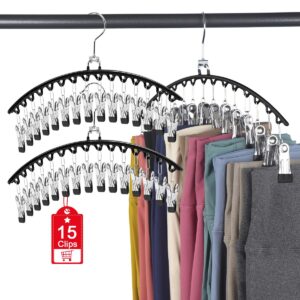 3pack legging organizer for closet, metal yoga pants hanger w/rubber coated 3 pack w/15 clips hangers space saving closet organizers and storage, black