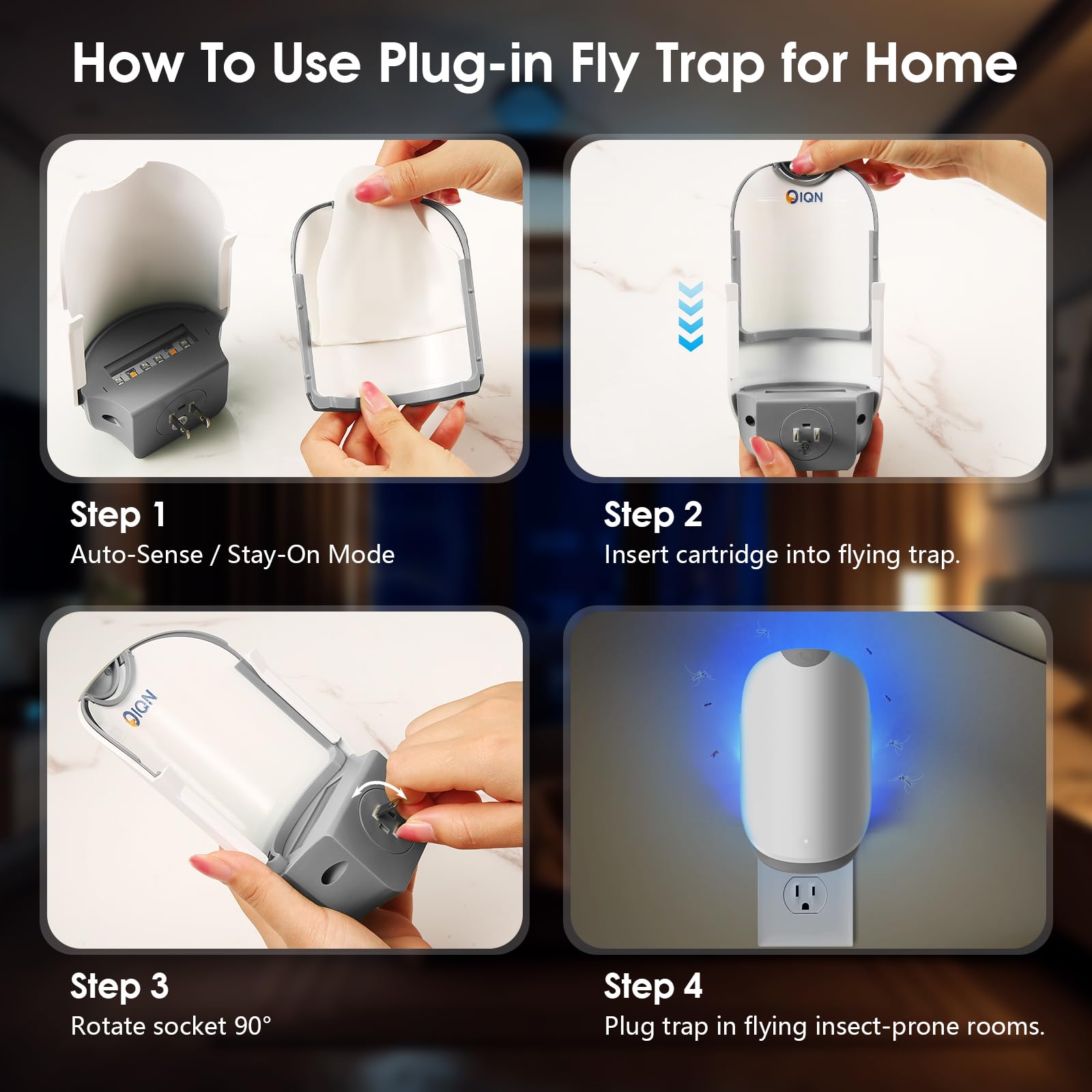 Flying Insect Trap - Indoor Fly Trap, Fruit Fly Traps for Gnats, Moths Bug Light Trap Indoor for Flies, Bug Light Plug in Insect Killer - for Home & Office (1 Grey Device + 2 Glue Cards)