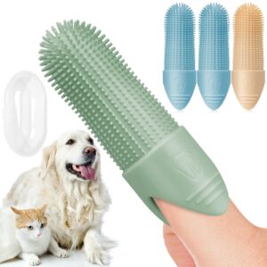 dog toothbrush, 4 pack dog tooth brush, 360° cleaning finger toothbrush for dogs, food grade silicone dog finger toothbrush fits most fingers, toothbrush for dogs & cats dental care