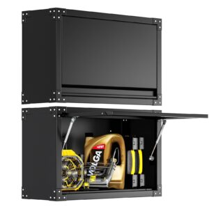 greenvelly metal garage storage wall mounted cabinet with flip up door, black 20" h hanging steel cabinets with up-flip doors, tool wall cabinets for garage,home office, kitchen (31” w x 13” d)