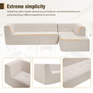 P PURLOVE L-Shape Sectional Sofa, Modern Minimalist Style Sectional Sofa Couch, Chenille Fabric Couch with Chaise Lounge for Living Room, Apartment, Office, No Installation Required (Beige)