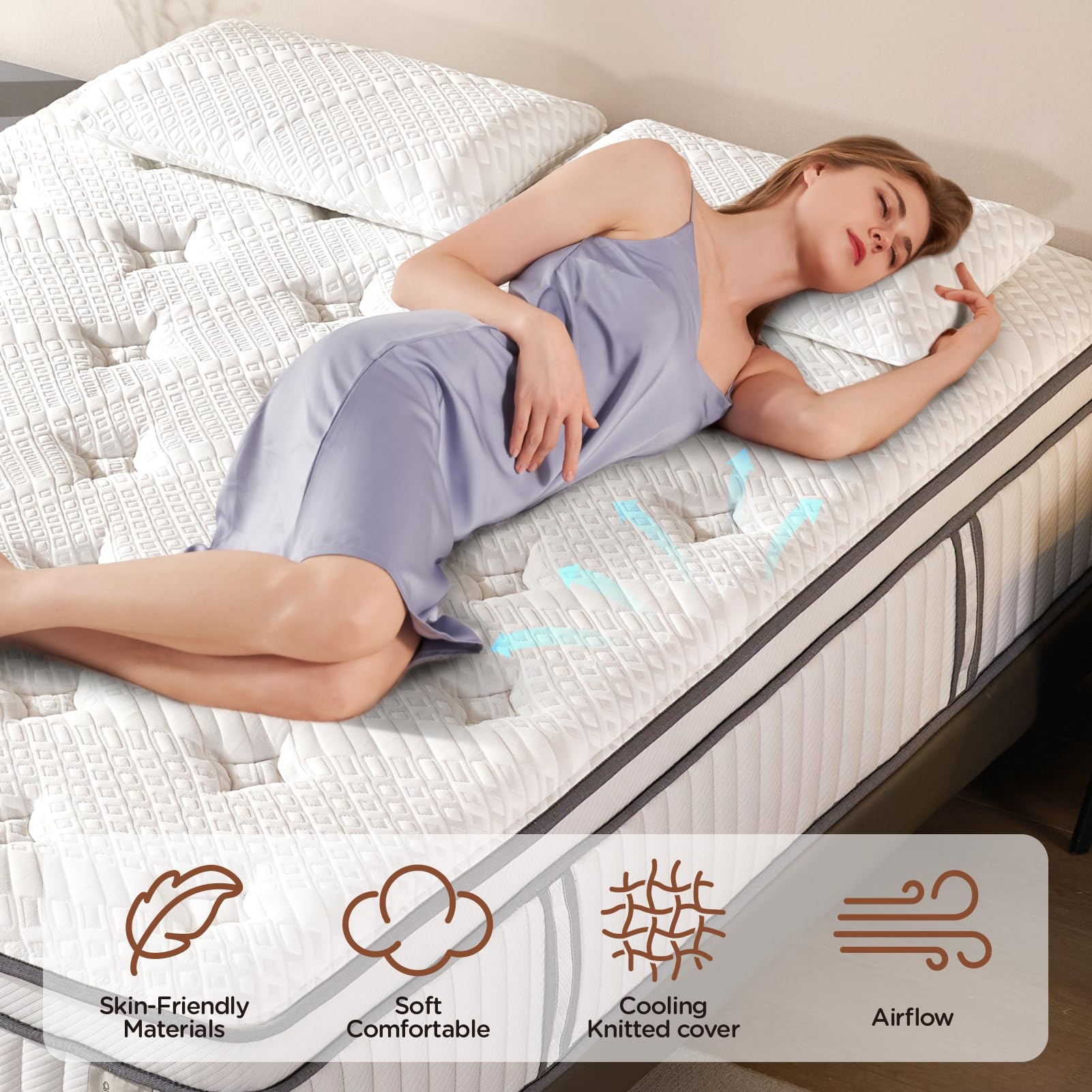 Queen Mattress, DIGLANT 14Inch Cooling Gel Memory Foam Hybrid Mattress with Pocket Springs, Supportive & Pressure Relief, Medium Plush Feel Queen Size Mattress in a Box, CertiPUR-US Certified, 60"*80"