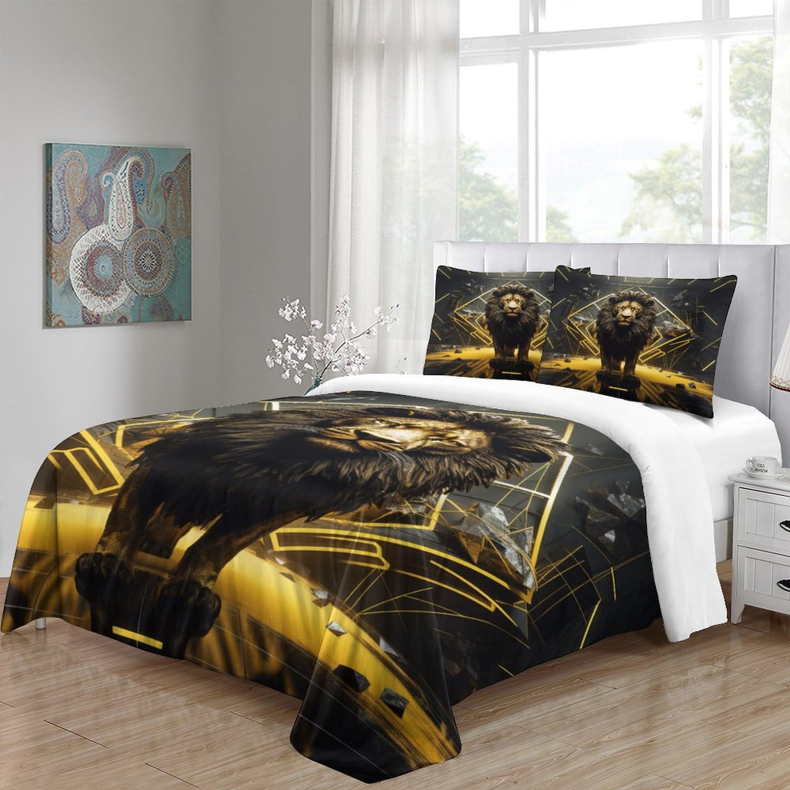 JALYKA Lion Comforter Cover for Teens Kids Girls Boys 3D Printed Animal Theme Duvet Cover Bedding Set Microfiber Quilt Cover 3 Pieces with Zipper with Pillowcases Twin（173x218cm）