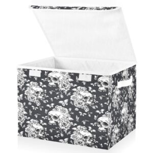 tecer vintage-pattern-goth-skull large fabric foldable storage bins with lids and handle, decorative storage box cube for shelves closet home bedroom office