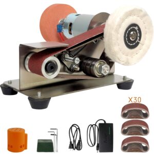 blissthrill mini belt sander, electric spindle sander, 15° belt sander for knife making, 7 adjustable speed knife polishing kit, power belt sanders for metal working, diy (6.5 inch mini belt sander)