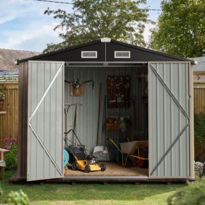 oneinmil outdoor storage shed 8x6 ft, metal tool shed with lockable door, metal shed garbage can, storage house for backyard, garden, patio, lawn, brown