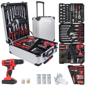 346pcs tool sets, 18v electric power drill set, cordless drill for men, household home diy hand tool kits,18+1 clutch cordless power drill set for thanksgiving, christmas,father's day (silver)