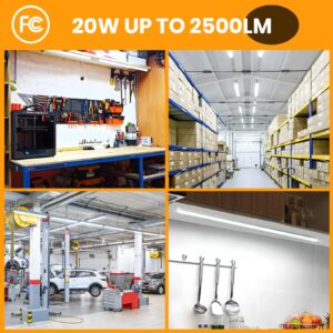 LED Shop Light,20W 2500LM 6000K,4FT Integrated Single Fixture,T8 Light Tube with Milk White Cover,Daylight White, Hight Output, LED Shop Lights for Garage Warehouse Workshop (Pack of 4)