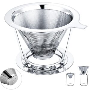 yanyole pour over coffee maker,coffee filter,slow drip paperless stainless steel cone coffee dripper(1 cup)