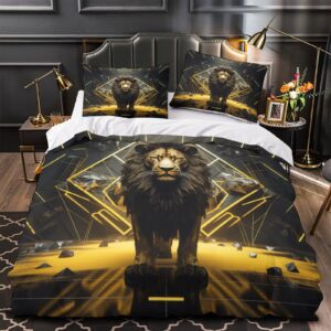 JALYKA Lion Comforter Cover for Teens Kids Girls Boys 3D Printed Animal Theme Duvet Cover Bedding Set Microfiber Quilt Cover 3 Pieces with Zipper with Pillowcases Twin（173x218cm）