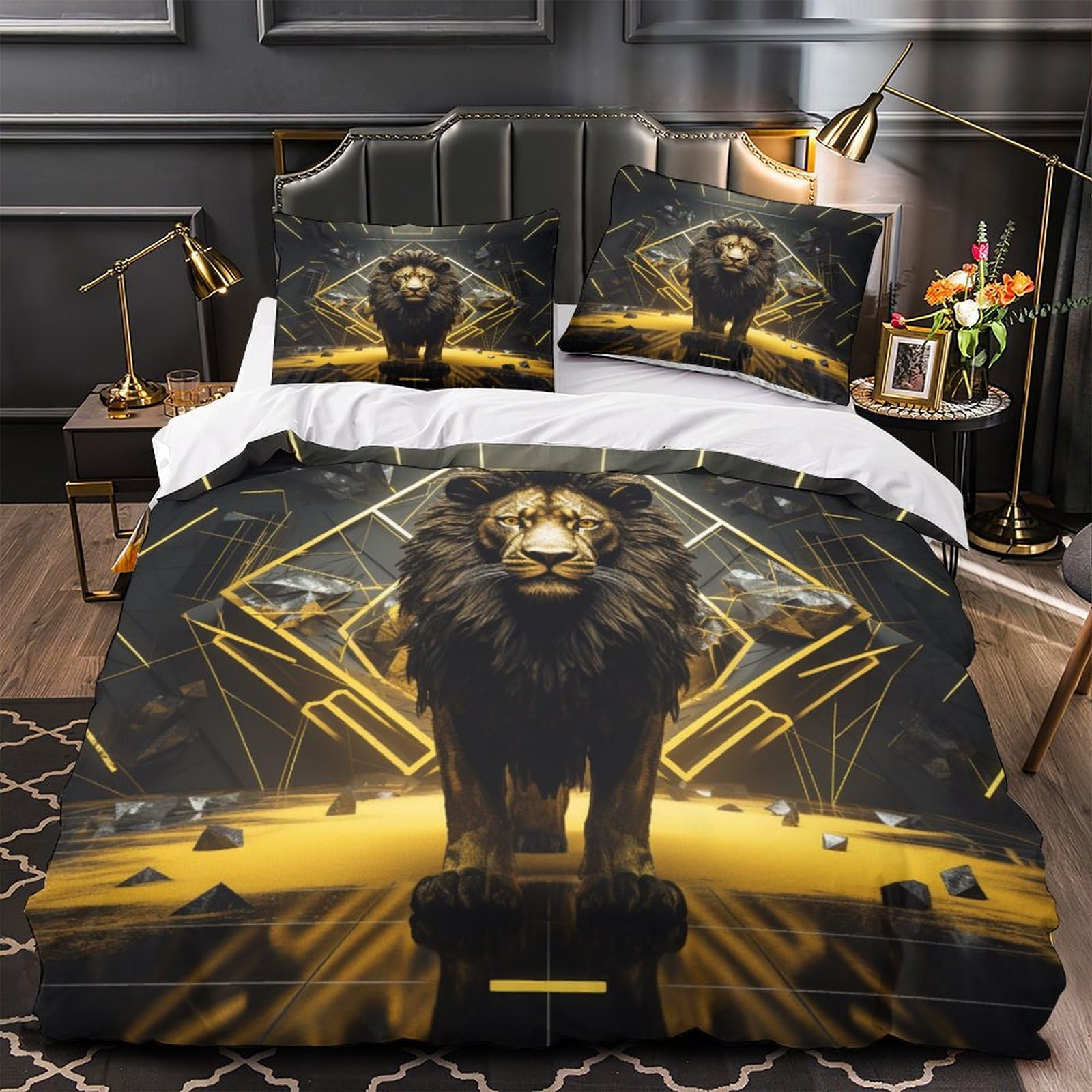 JALYKA Lion Comforter Cover for Teens Kids Girls Boys 3D Printed Animal Theme Duvet Cover Bedding Set Microfiber Quilt Cover 3 Pieces with Zipper with Pillowcases Twin（173x218cm）