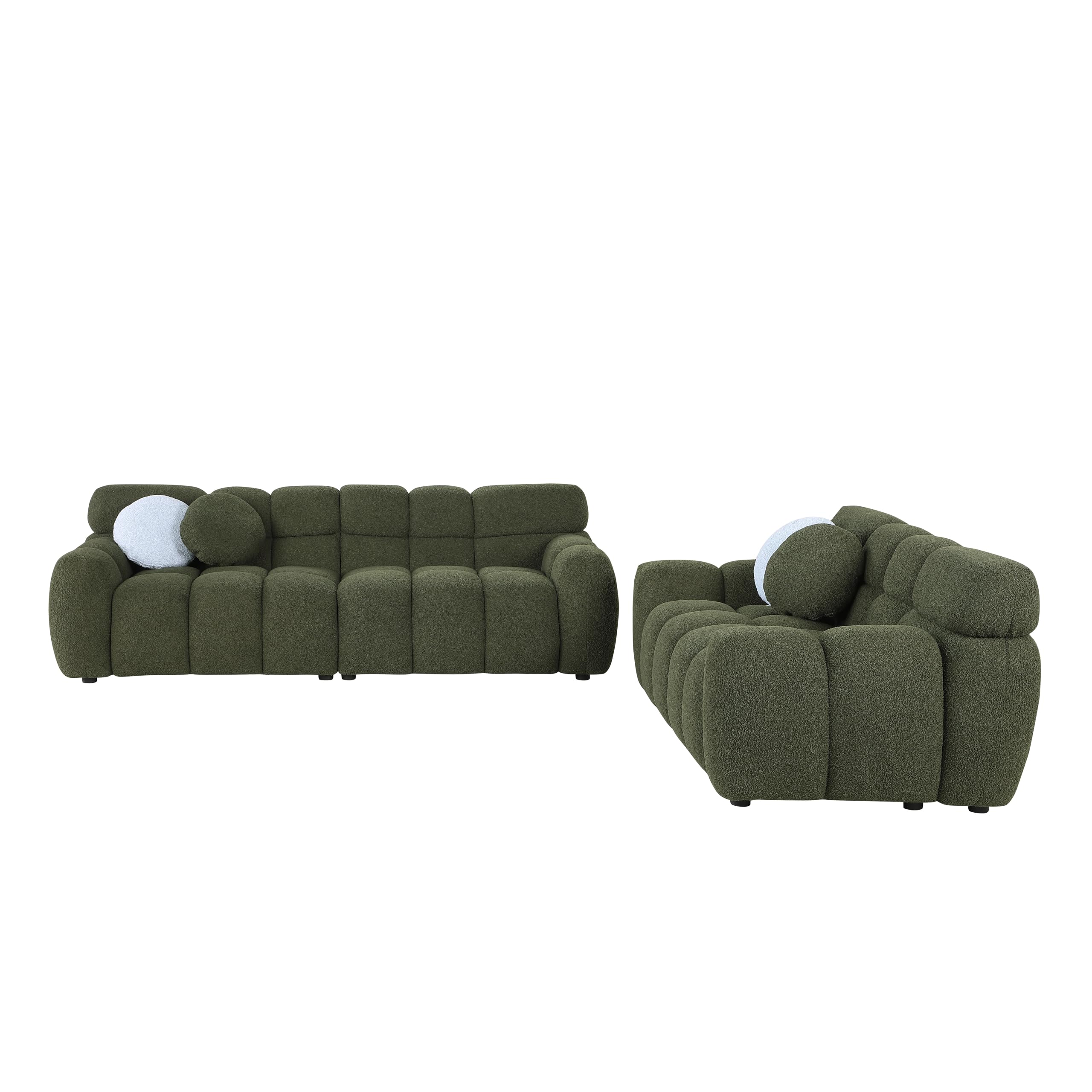 Tmsan 2 Piece Cloud Sofa Couch Set for Living Room, 65" Loveseat & 86.5" 3 Seater Sofa with 4 Accent Pillows, Comfy Boucle Upholstered Couches for Office Apartment