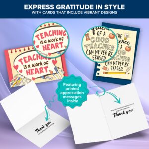 Decorably 24 Pack Teachers Appreciation Cards with Envelopes & Stickers - 24 Unique Designs with Printed Message Inside Teacher Thank You Cards for Teachers, 4x6in Teacher Appreciation Card