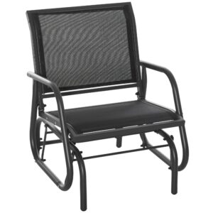 outsunny porch glider, metal frame swing glider chair with breathable mesh fabric, curved armrests and steel frame for garden, poolside, backyard, balcony, black