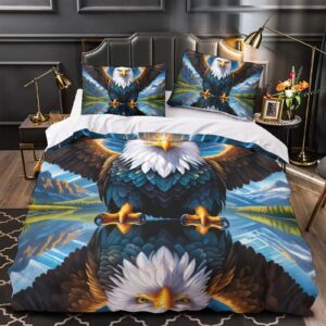 EVMILA Eagle Comforter Covers Quilt Cover 3D Print Water Reflection Duvet Cover for Boys Girls with Pillow Cases with Zipper Closure Soft Microfiber Bedding Set 3 Pieces Twin（173x218cm）