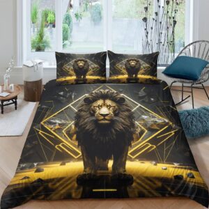 jalyka lion comforter cover for teens kids girls boys 3d printed animal theme duvet cover bedding set microfiber quilt cover 3 pieces with zipper with pillowcases twin（173x218cm）