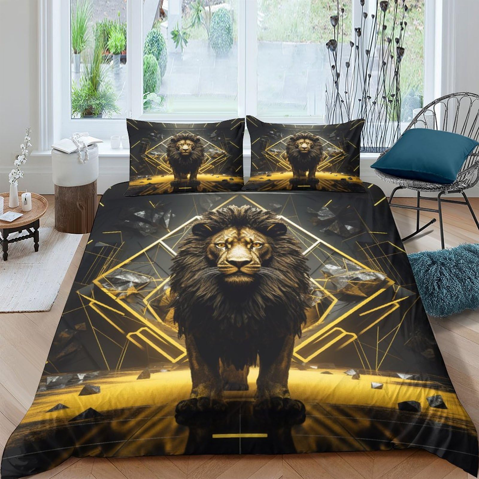 JALYKA Lion Comforter Cover for Teens Kids Girls Boys 3D Printed Animal Theme Duvet Cover Bedding Set Microfiber Quilt Cover 3 Pieces with Zipper with Pillowcases Twin（173x218cm）